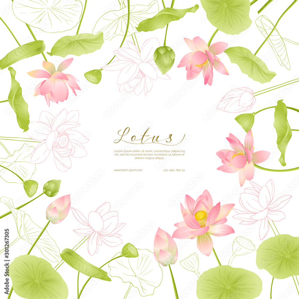 Lotus flowers. Template for wedding invitation, greeting card, banner ...