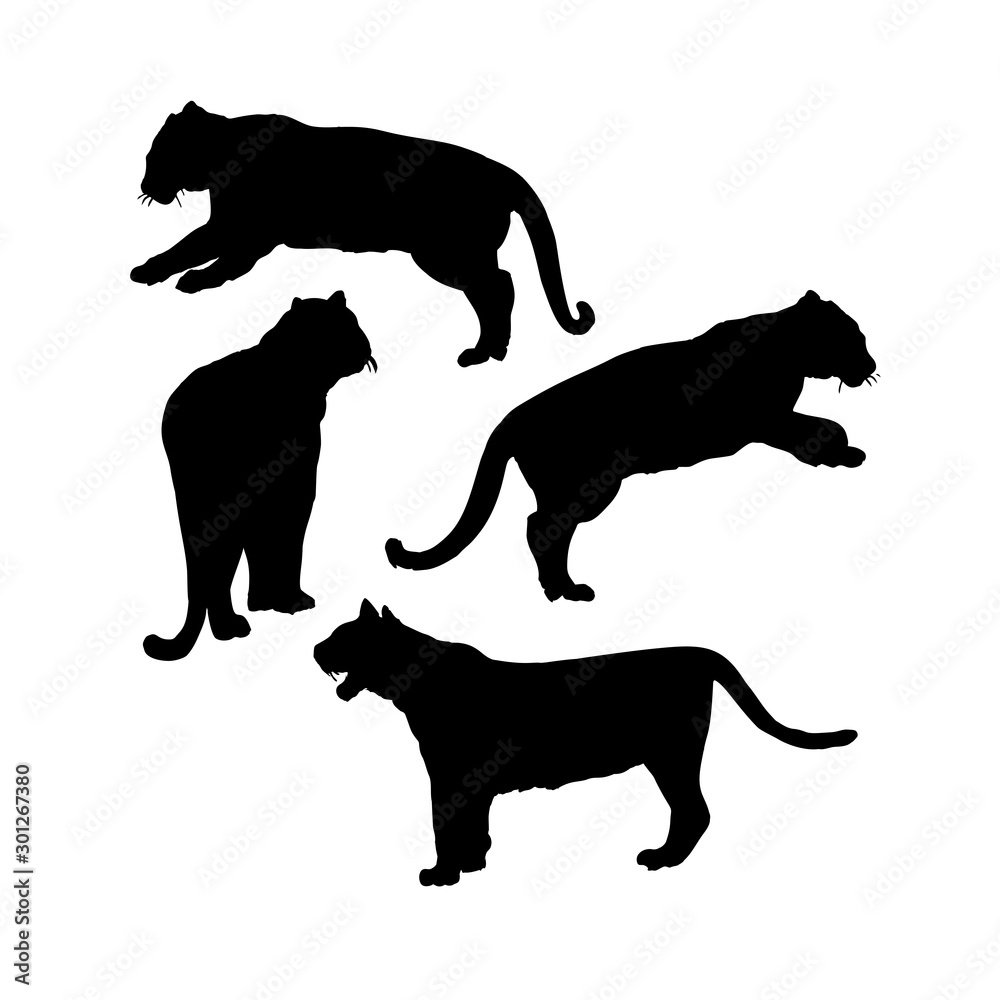 Wild Tiger Silhouettes Isolated Vector Set. Safari Animals Clipart for ...