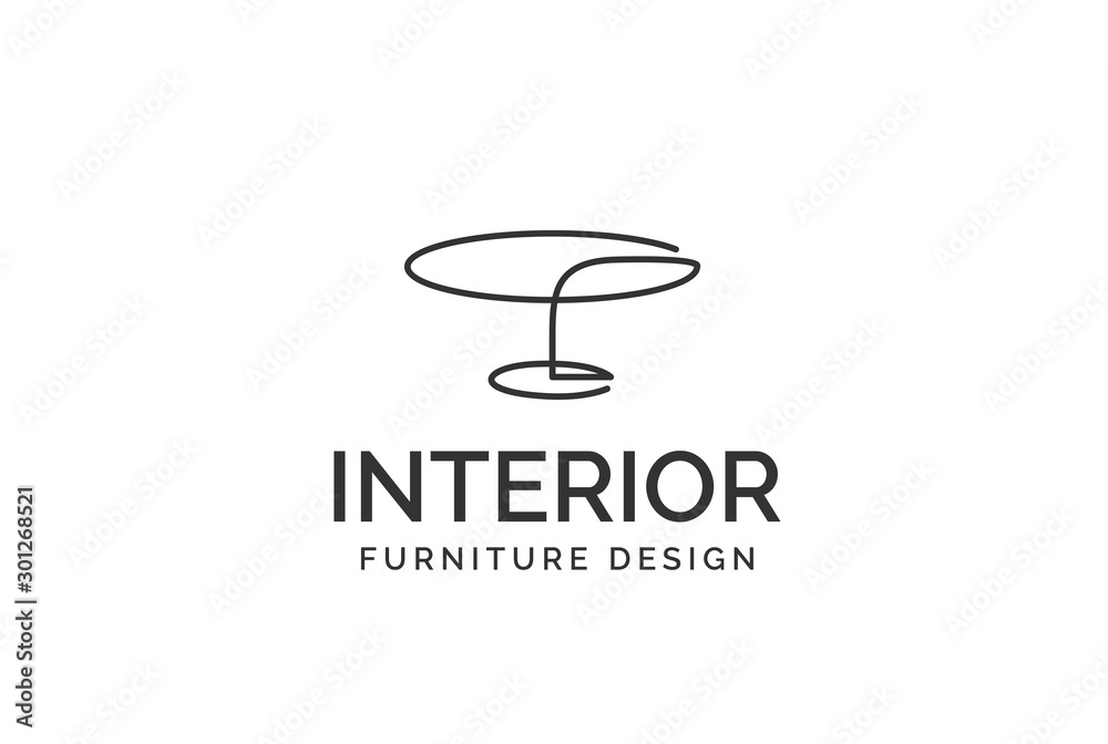 Simple minimalist round table line art furniture interior logo design ...