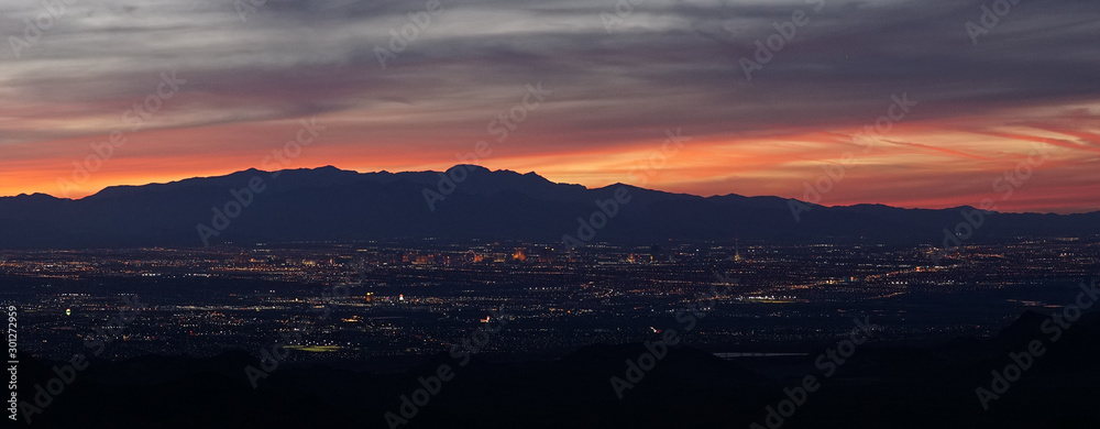 Mountain viewpoint sunset and night views towards the city during night ...