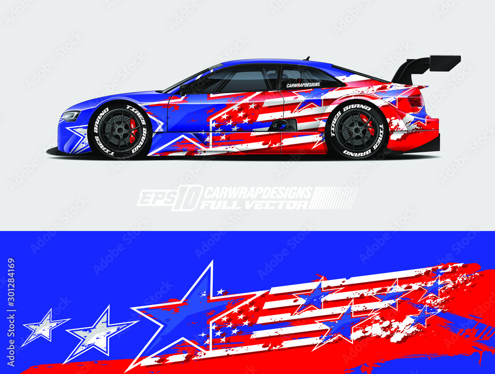 Car wrap decal designs. Abstract american flag and sport background for ...