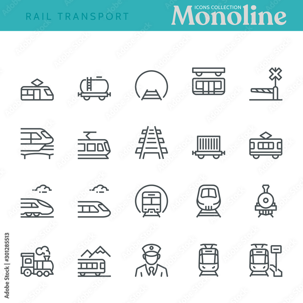 Rail transport Icons, Monoline concept The icons were created on a ...
