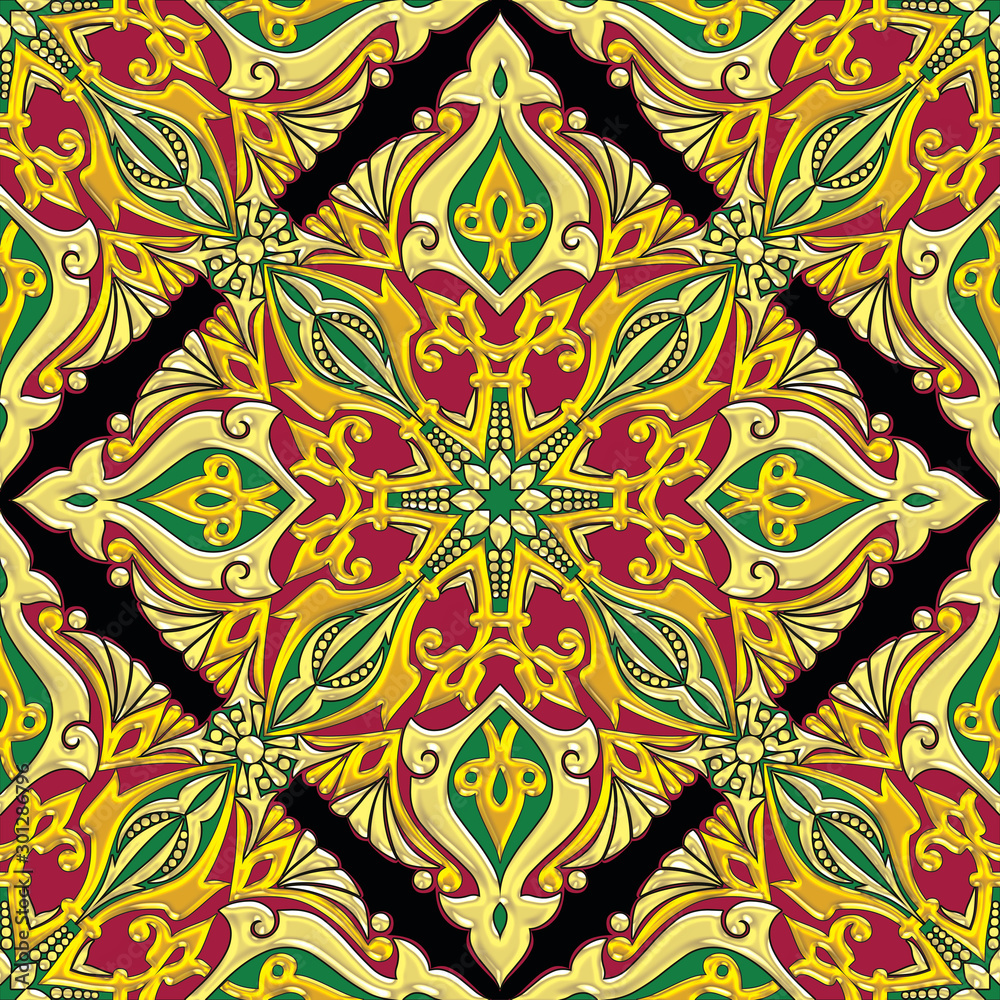 Arabesque floral design in golden effect with matching harmonic colors ...