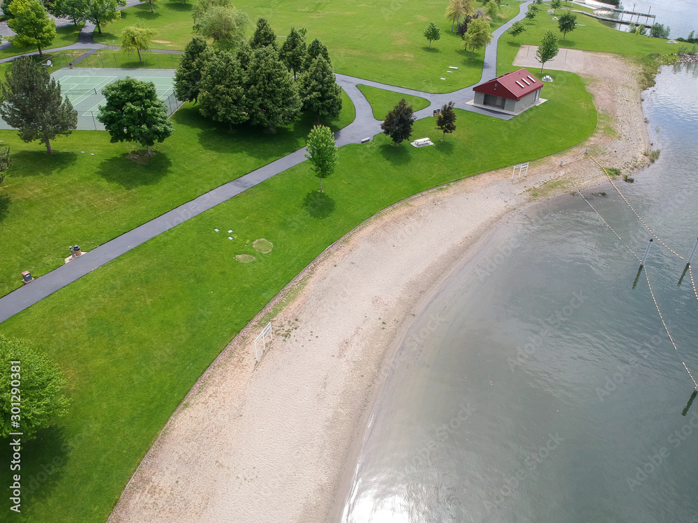 Remarkable Aerial Photography of Beebe Bridge Park with a clear blue ...
