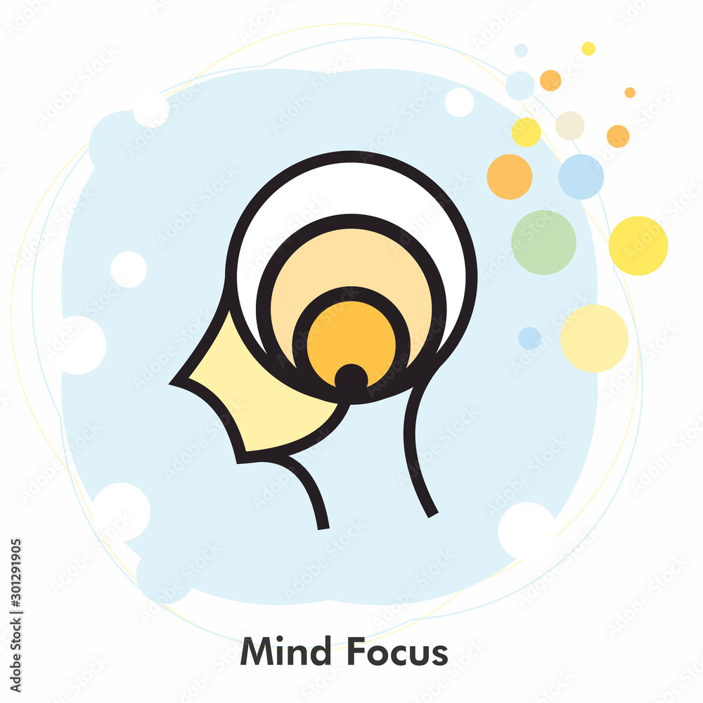 Mind focus icon concept with center red point in the drawing of human ...