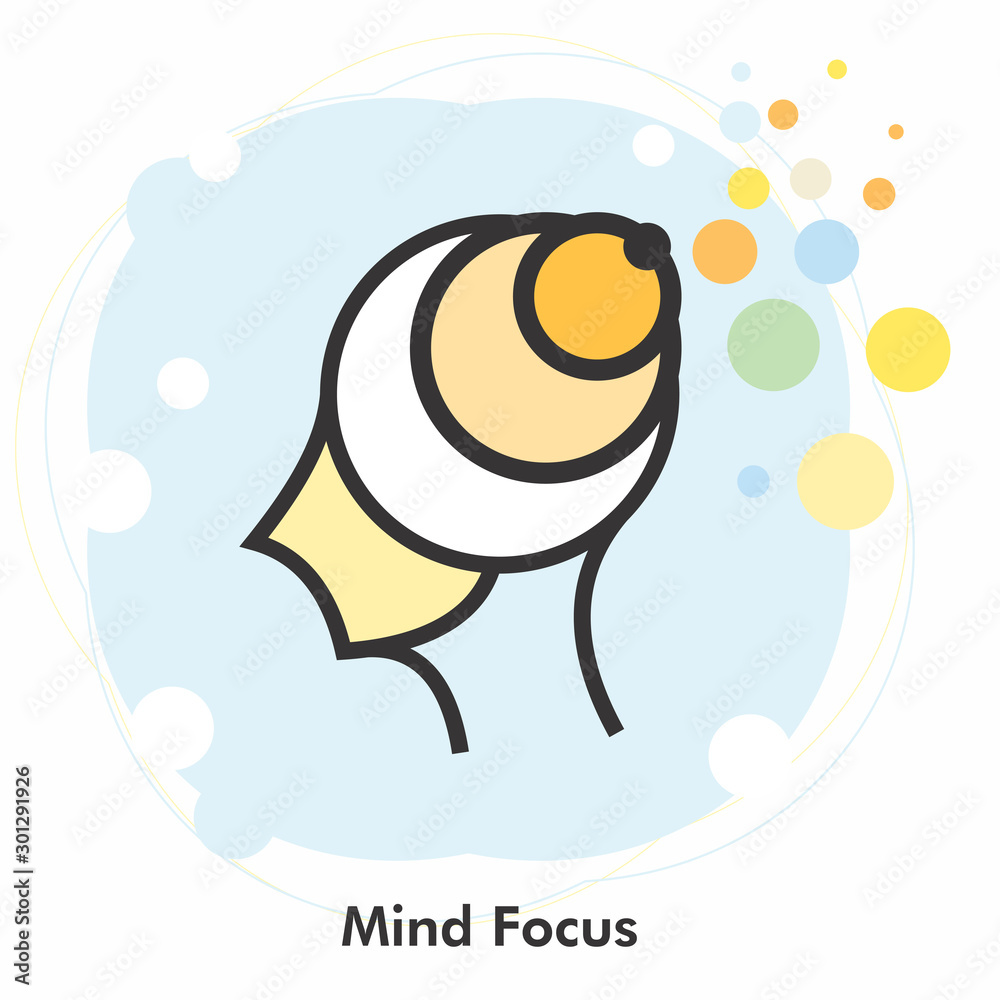 Mind focus icon concept with center red point in the drawing of human ...