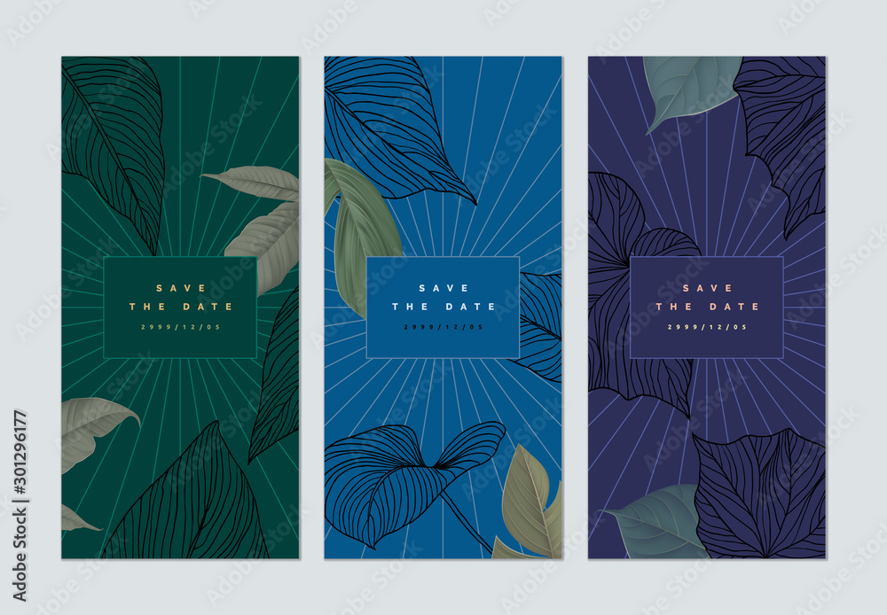 Set of botanical brochure cover template design, green leaves and ...