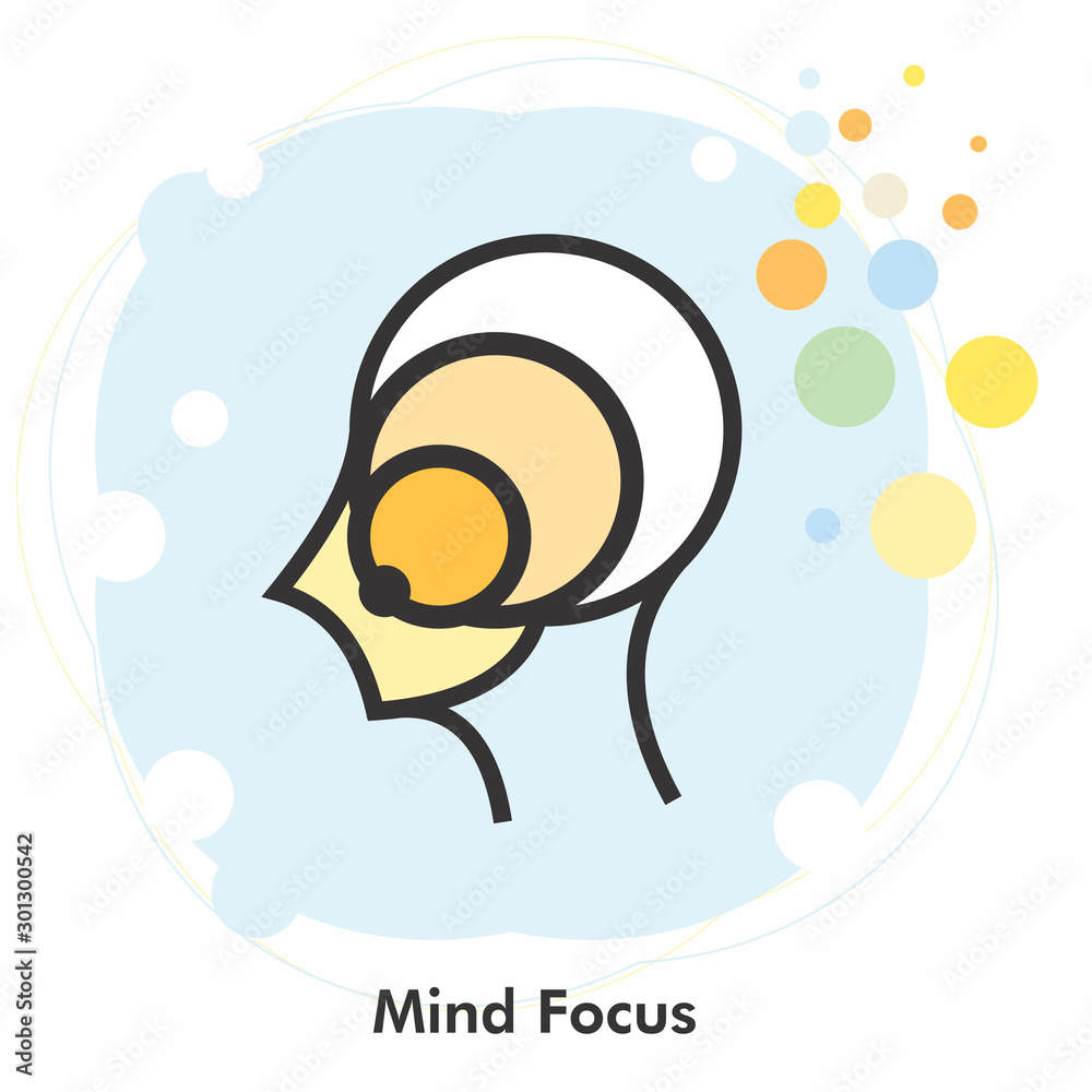 Mind focus icon concept with red point on forehead in the drawing of ...