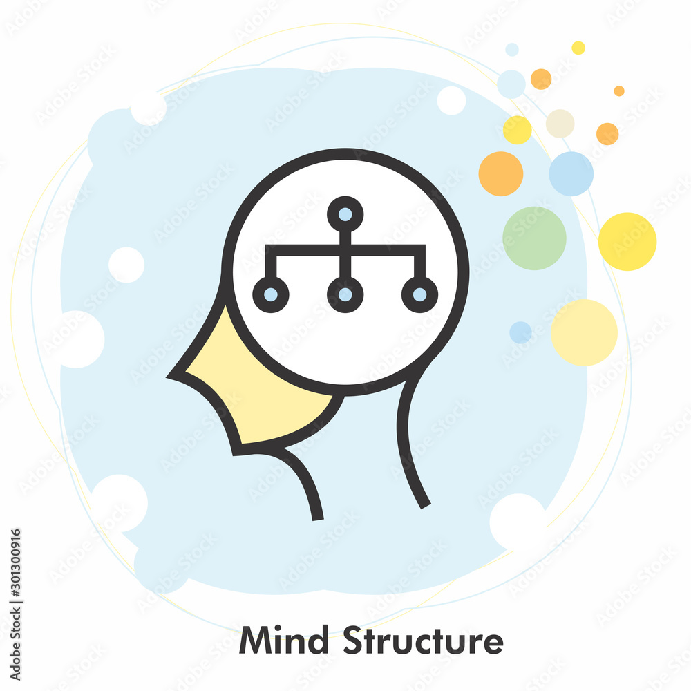 Mind structure icon concept in the drawing of human brain isolated on ...