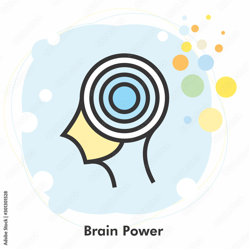 Brain power icon concept with center red point in the drawing of human ...