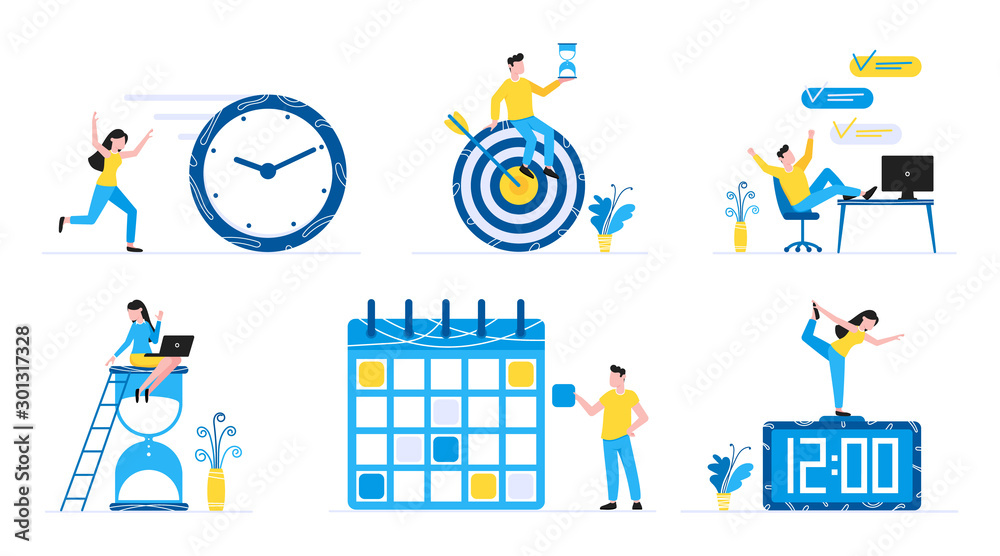 6 Effective Planning time management business concept set. Business ...