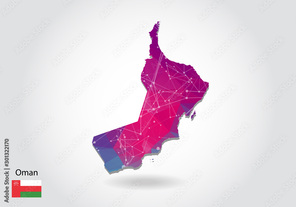 Vector polygonal oman map. Low poly design. map made of triangles on ...
