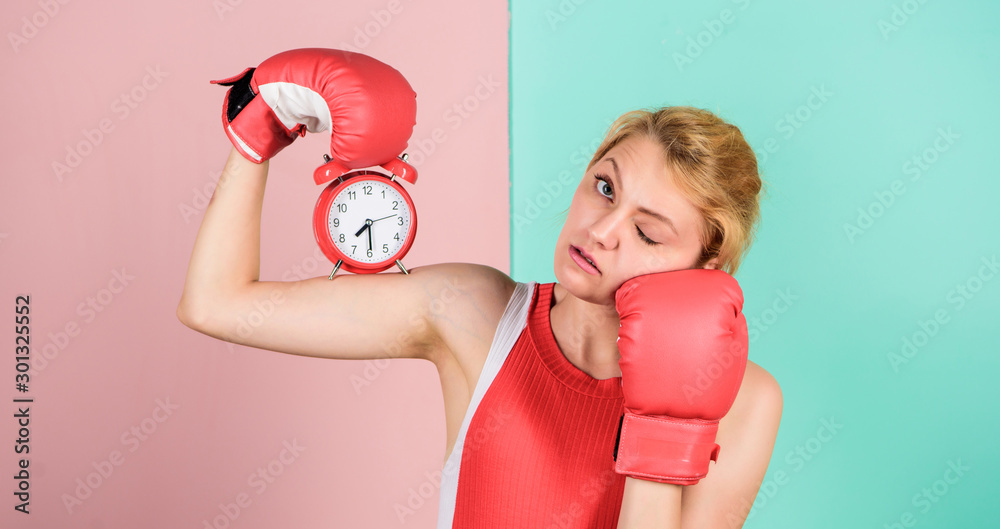 Control time. Time management skills. Battle for self discipline. Woman ...