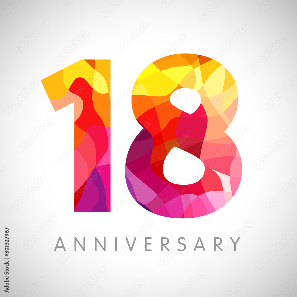 18 th anniversary numbers. 18 years old yellow coloured logotype. Age ...