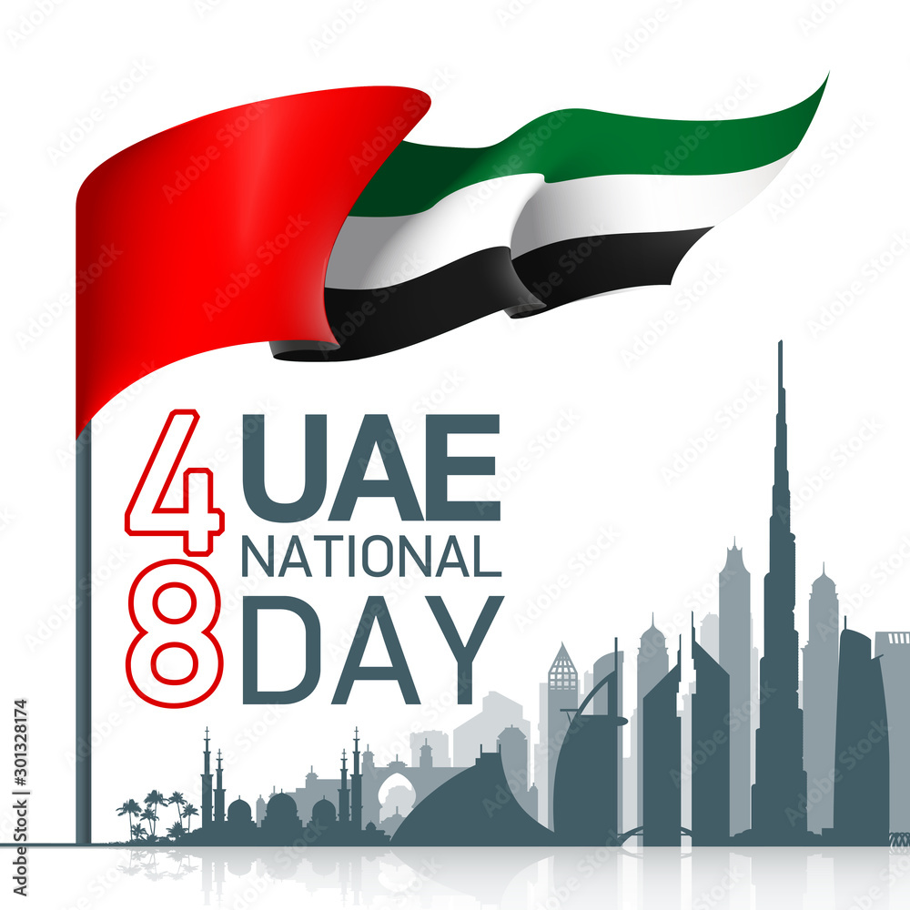 48 UAE National day banner with UAE flag. Holiday card for 2 december ...