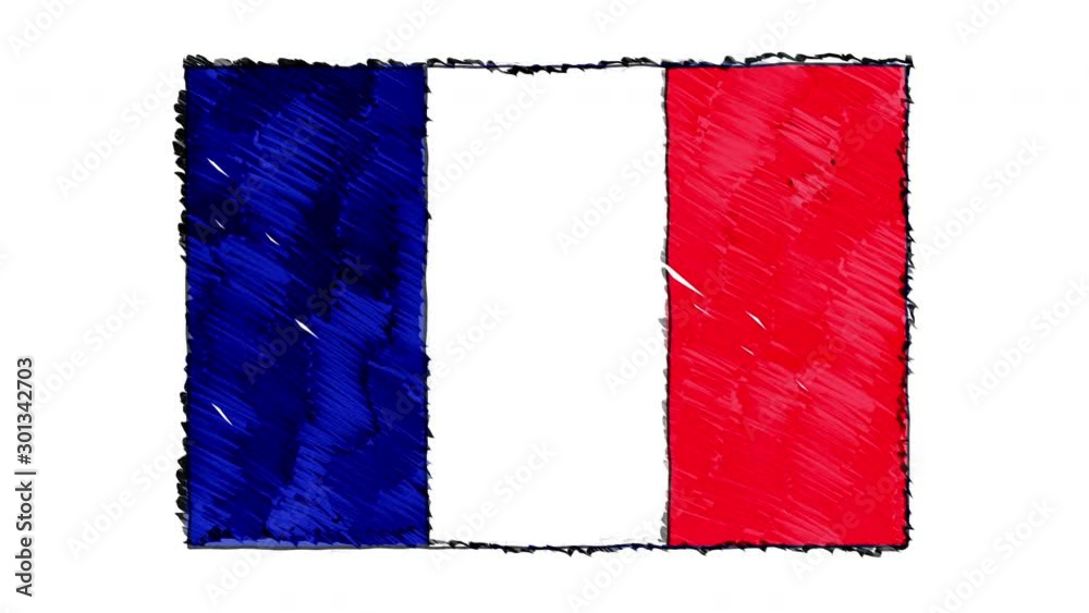 Stop motion animation of marker drawn France flag on a whiteboard ...