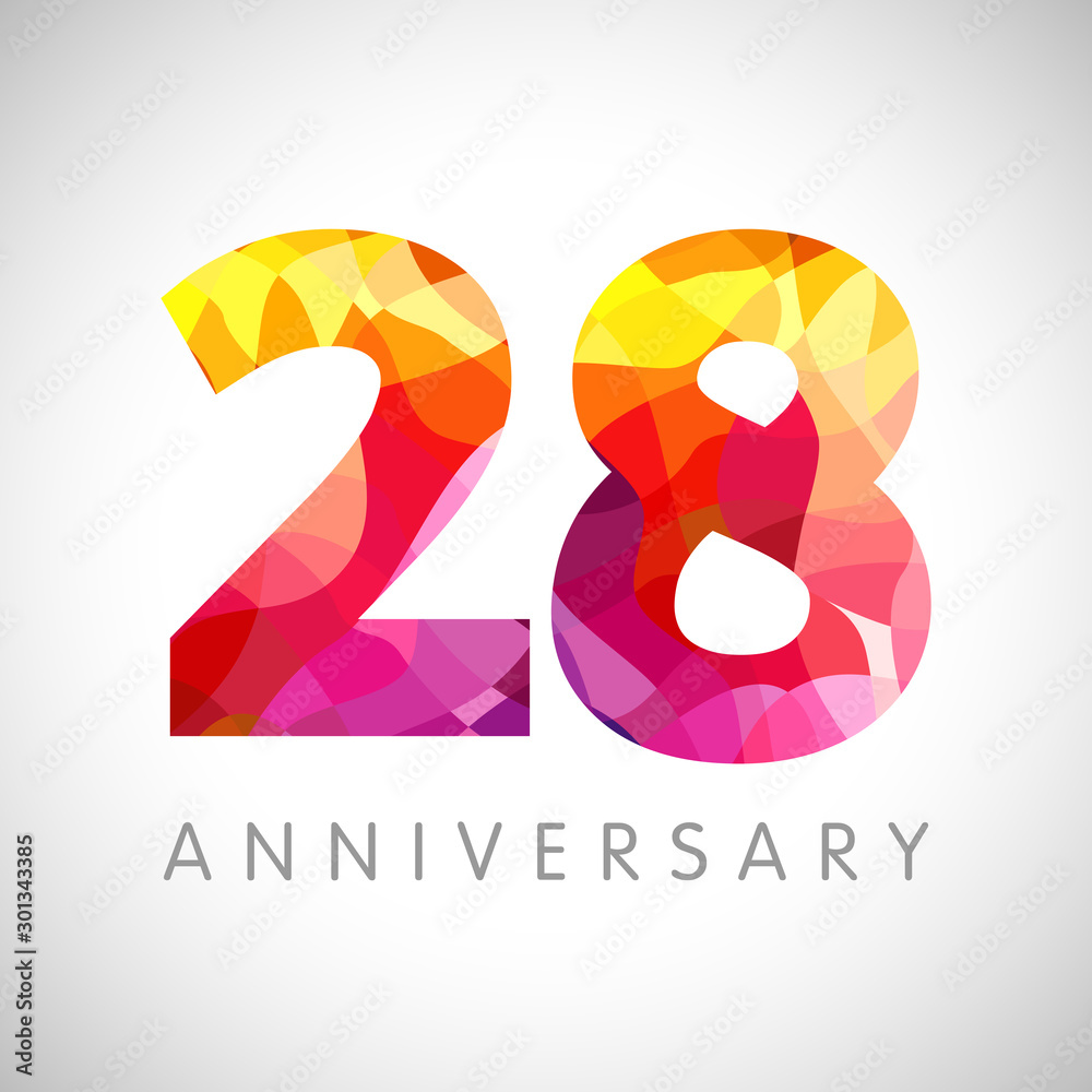 28 th anniversary numbers. 28 years old yellow coloured logotype. Age ...