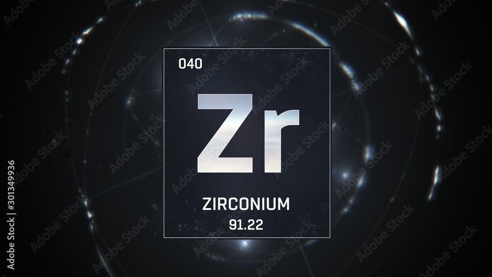 3D illustration of Zirconium as Element 40 of the Periodic Table ...