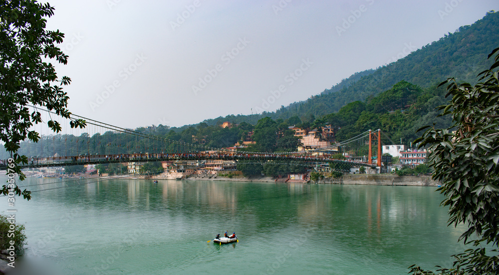 Rishikesh in India in asia 'ram jhula' and 'lakshman jhula' suspension ...