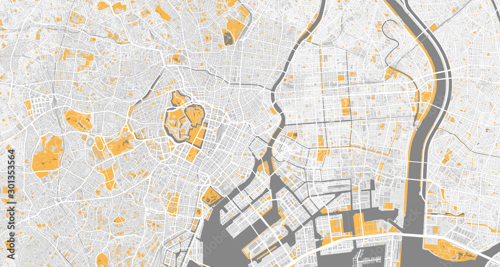 Detailed map of Tokyo, Japan Stock Vector | Adobe Stock