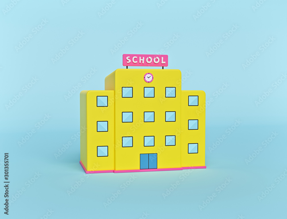 cartoon style school building isolated on pastel blue background ...