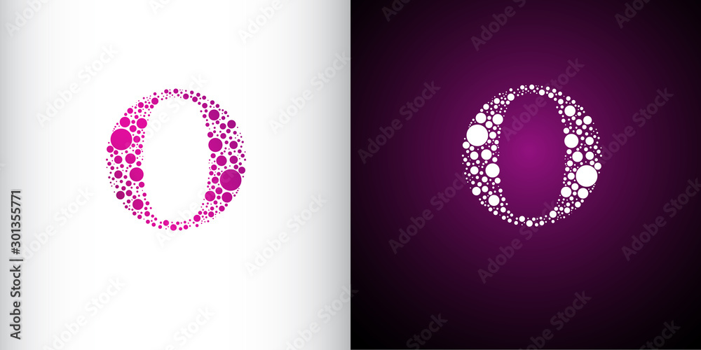 Abstract image of the letter O , consisting of dots. Letter O from the ...