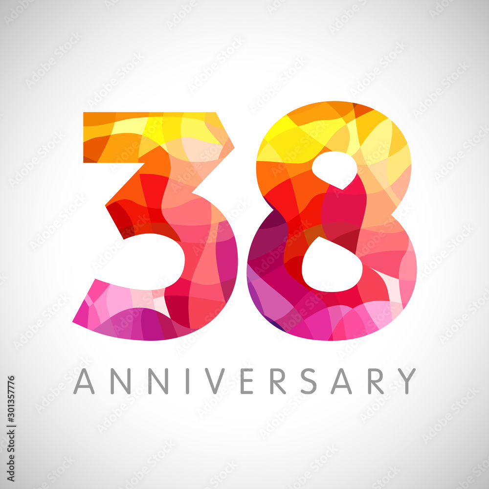 38 th anniversary numbers. 38 years old yellow coloured logotype. Age ...