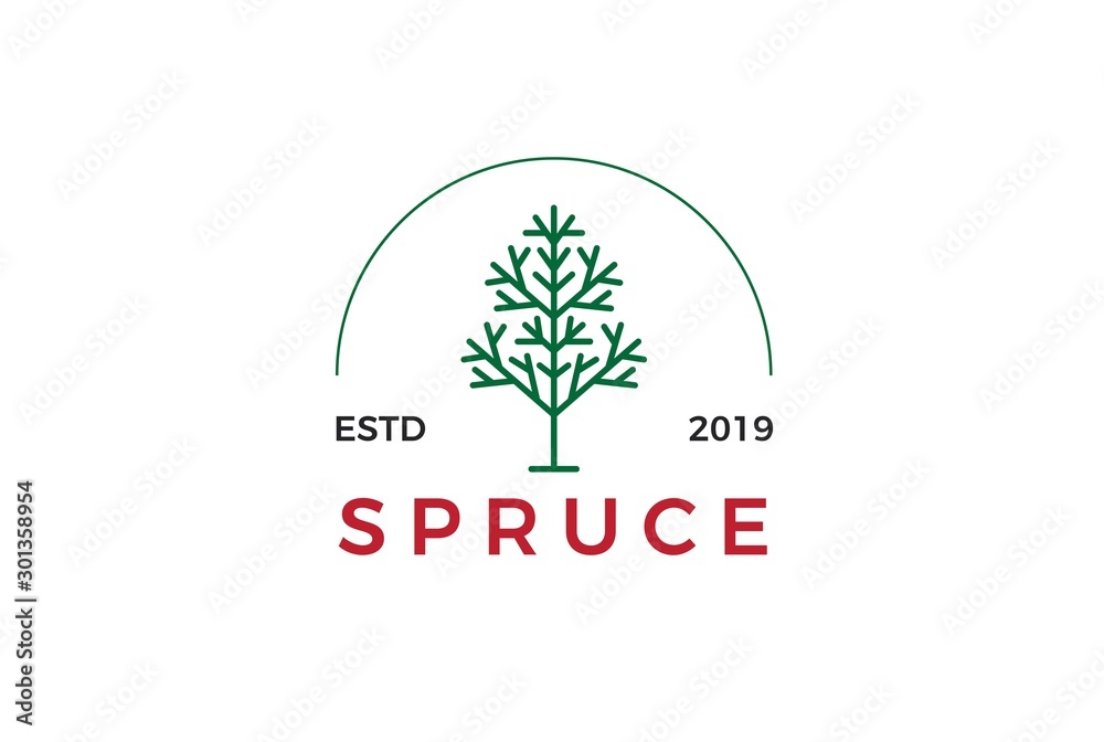 Minimalist modern spruce tree line art logo design vector graphic Stock ...
