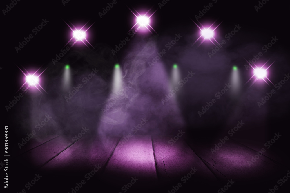 Pink lighting and smoke on stage with floor wood Stock Photo | Adobe Stock