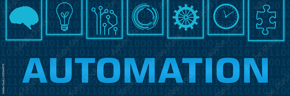 Automation Blue Neon Binary Symbols On Top Horizontal Stock ...