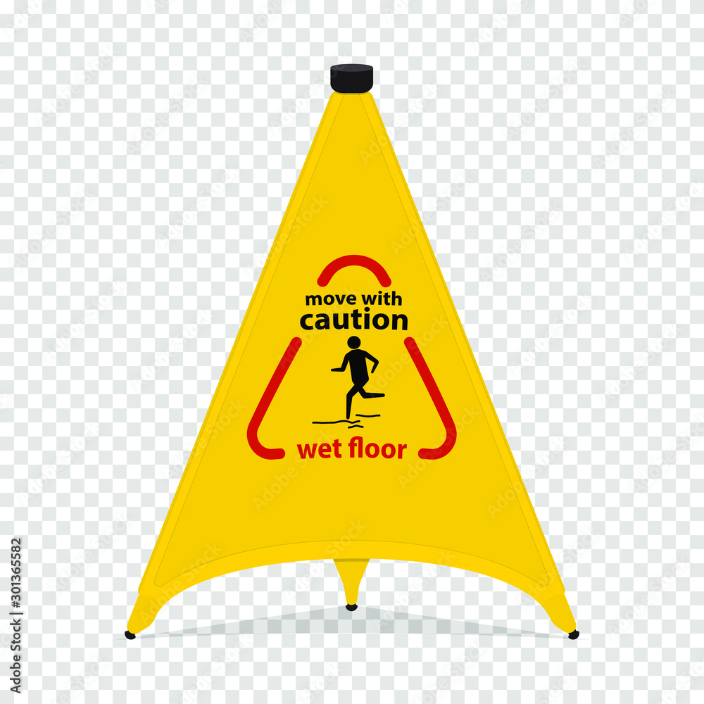 Caution sign triangle with text - Move with caution wet floor. For ...