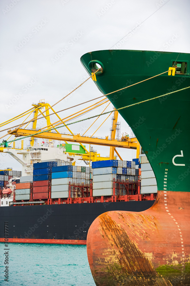 Container crane loading cargo in container ship in Maritime port and ...