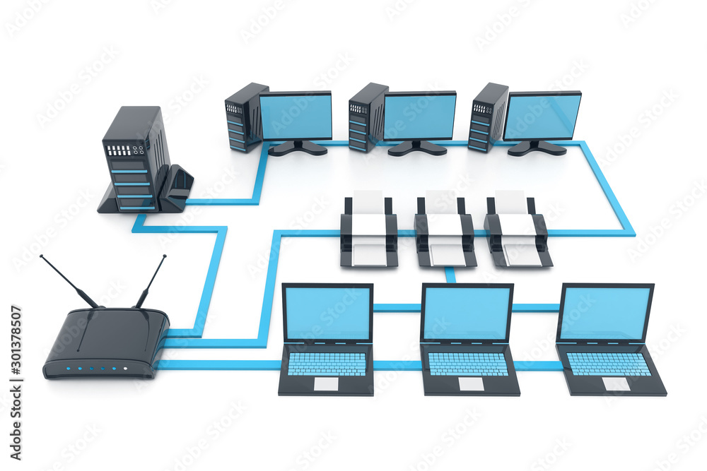 Computer network. Internet concept. Network diagram. 3d illustration ...