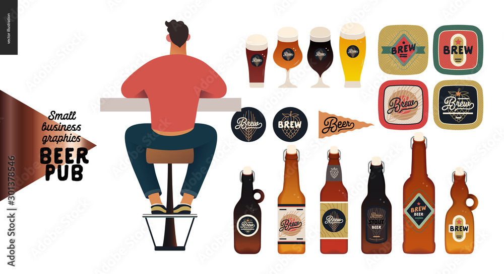 Brewery, craft beer pub -small business graphics -male visitor at the ...