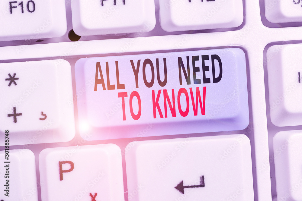 Word writing text All You Need To Know. Business photo showcasing Tell only the Facts and ...