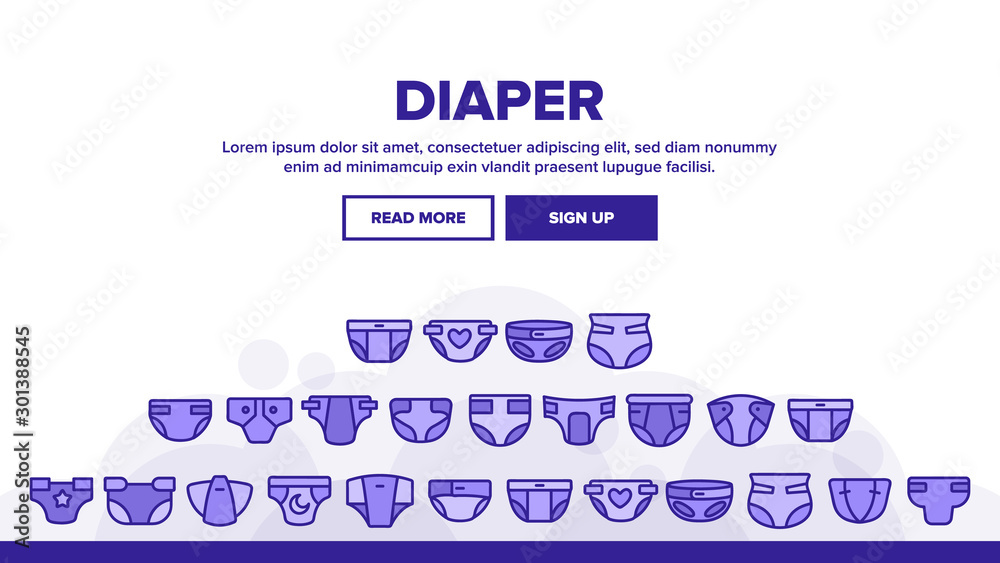 Baby Absorbent Diapers Vector Linear Icons Set. Newborn Diaper ...