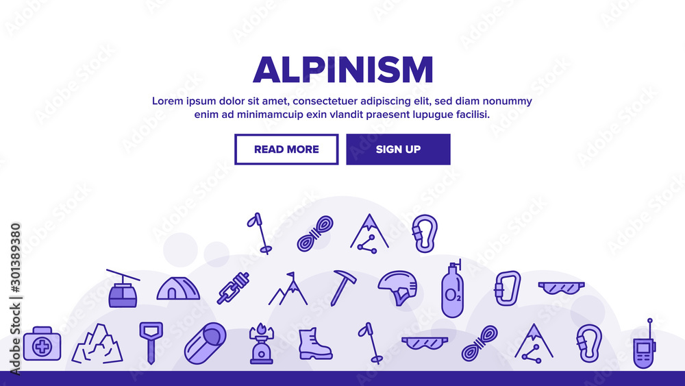 Alpinism And Mountaineering Equipment Vector Linear Icons Set. Alpinism ...