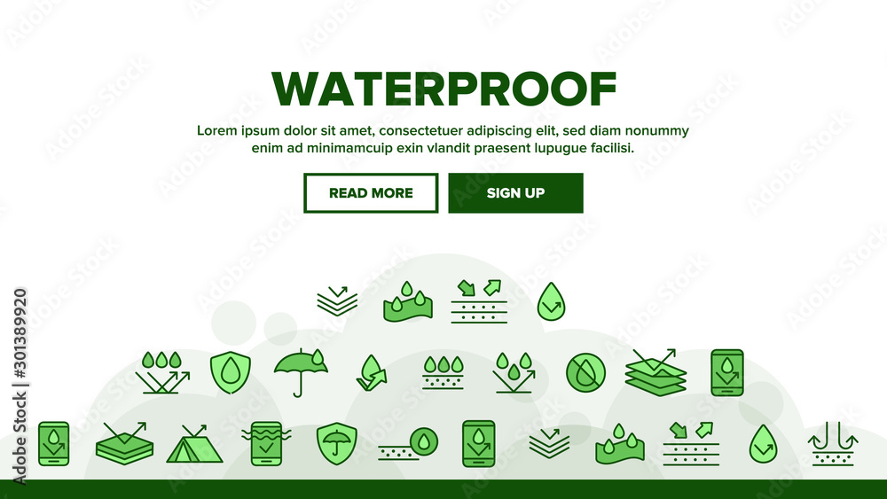 Waterproof, Water Resistant Materials Vector Linear Icons Set ...