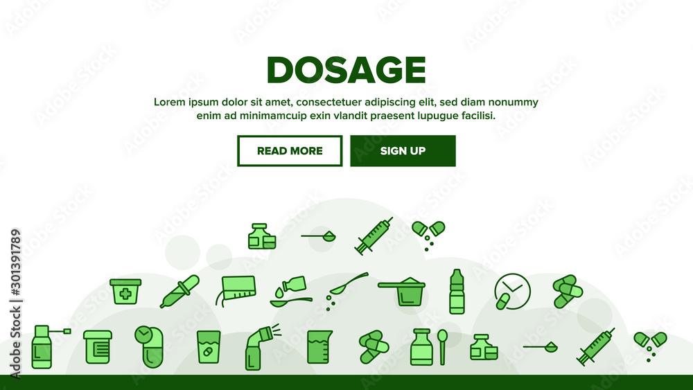 Dosage, Dosing Drugs Vector Linear Icons Set. Pharmacological ...