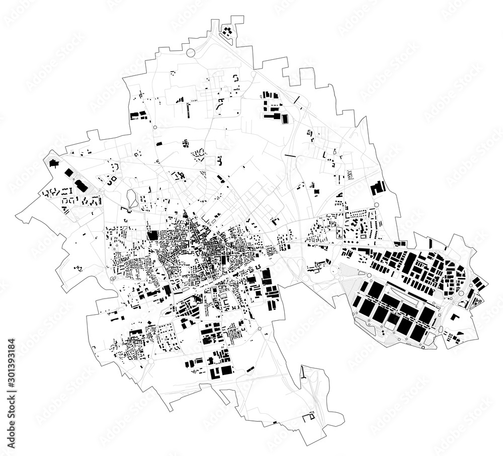 Satellite view of the city of Rho, map and streets. Lombardy, Milan ...