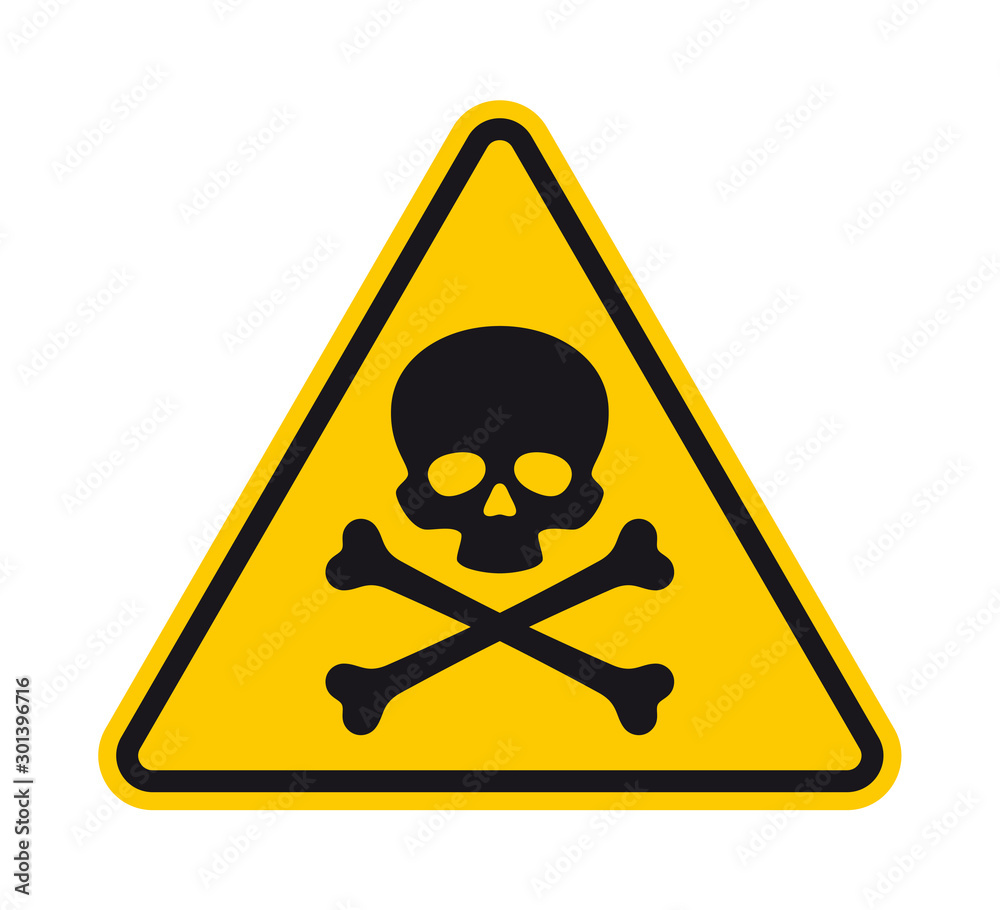 Vector yellow hazard warning symbol danger of death. Isolated on white ...