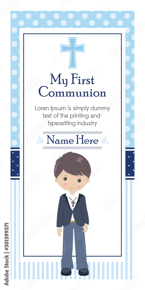 My first communion boy. Invitation design for a boy communion Stock ...