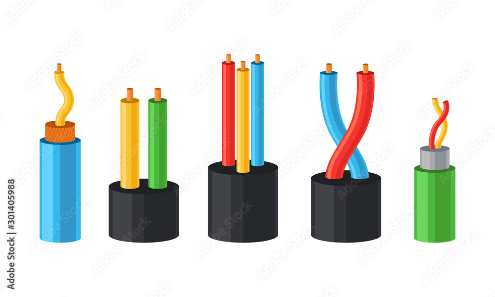 Various Types Of Wire Power Vector Illustration Set Stock Vector ...