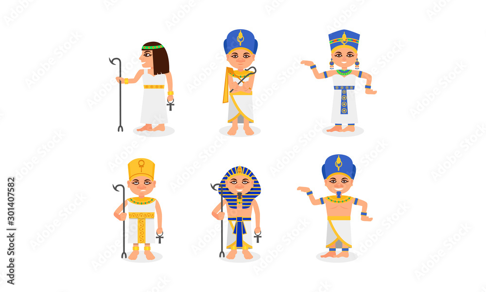 Queens And Pharaohs Of Ancient Egypt In Different Poses Vector ...