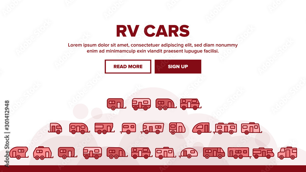 Collection Rv Camper Cars Vehicle Icons Set Vector Thin Line. Different ...