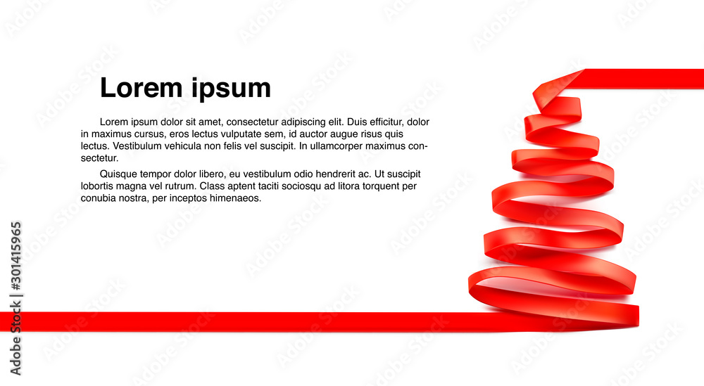 Paper sheet with a red ribbon tree. Vector illustration isolated on ...