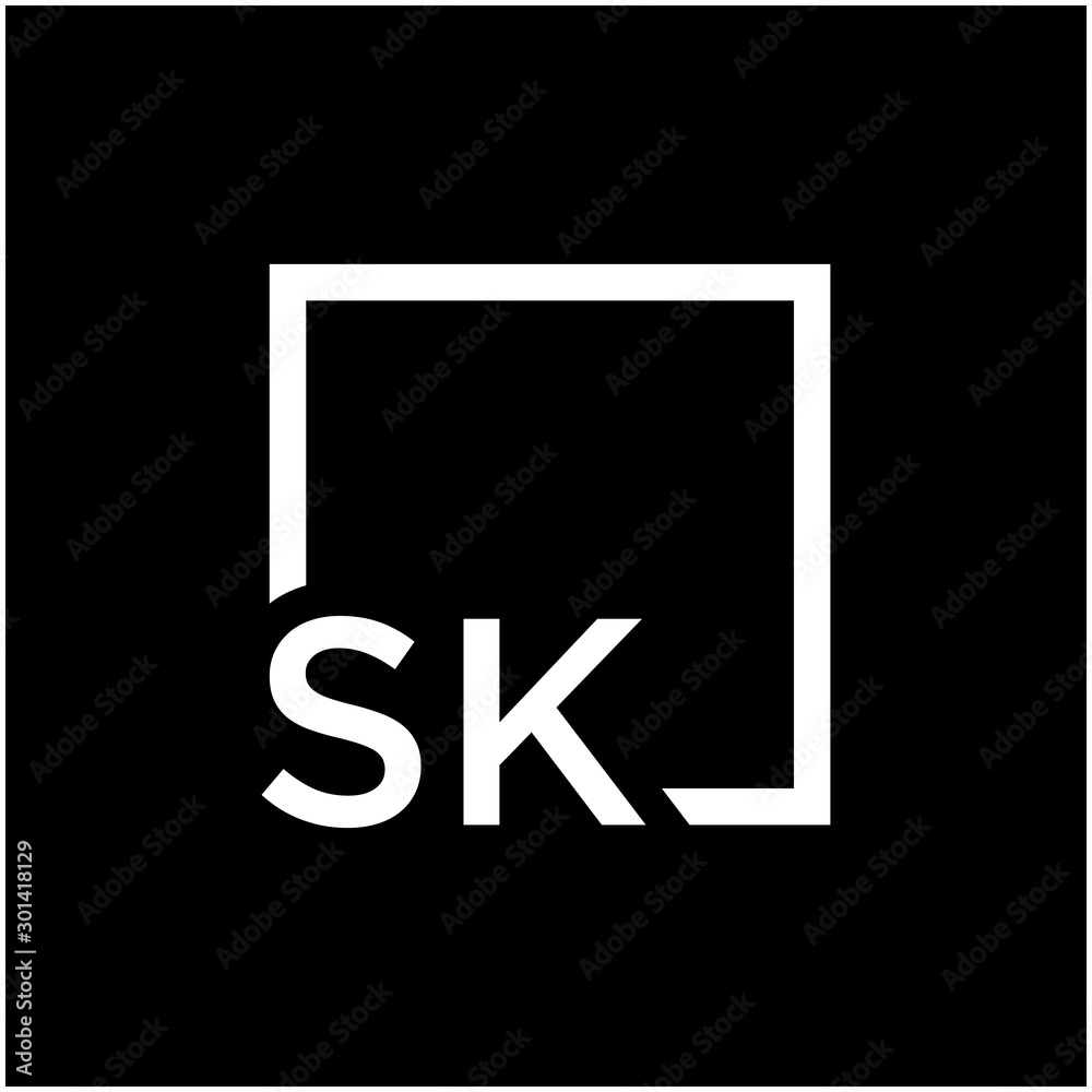 Letter SK Logo design with square frame line art. business consulting ...