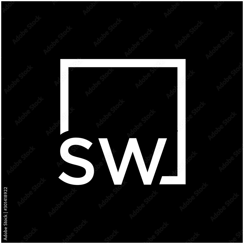 Letter SW Logo design with square frame line art. business consulting ...