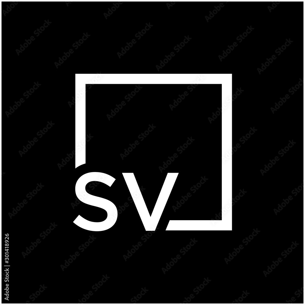 Letter SV Logo design with square frame line art. business consulting ...