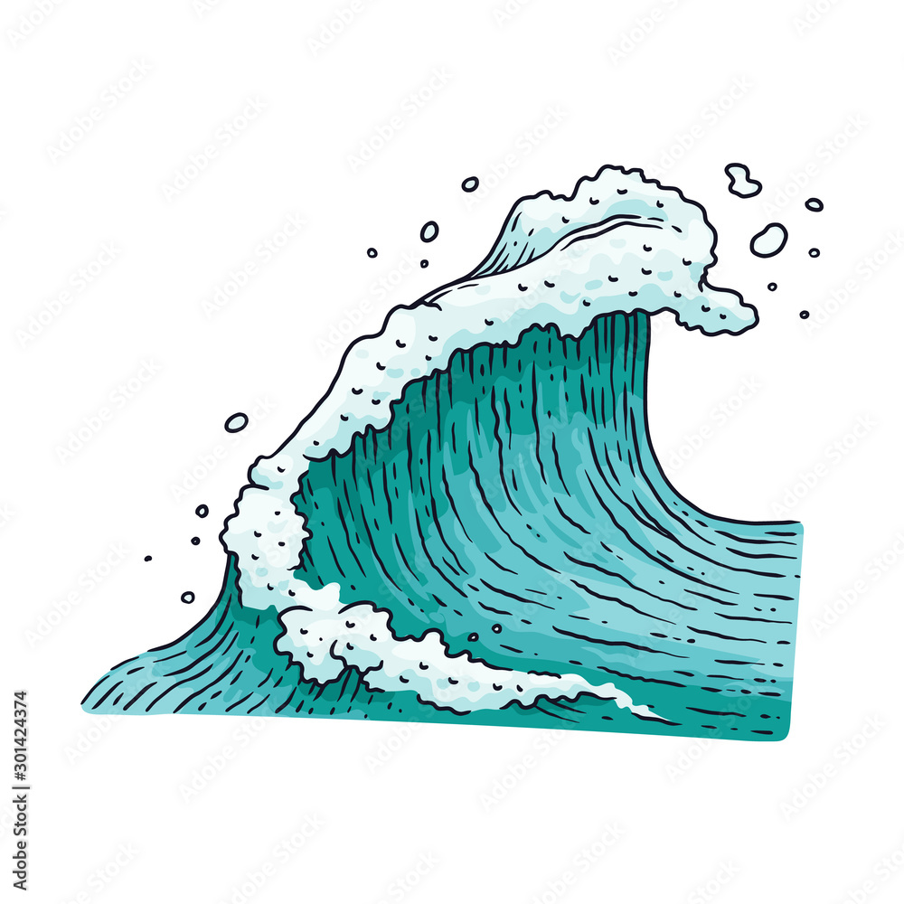 Ocean or sea water blue wave cartoon vector illustration isolated on ...